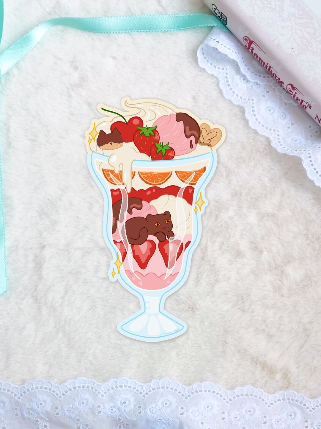 Sweet Parfait, Cute Cat ~ Sticker - Etsy