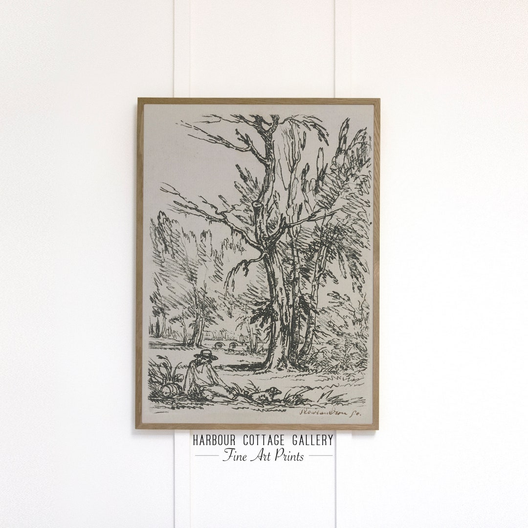 Vintage Neutral Forrest Sketch Print Rustic Oak Tree Drawing - Etsy
