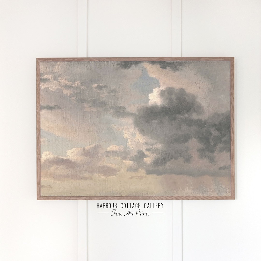 Vintage Cloudscape Painting, Skyscape Wall Art, Victorian Painting ...