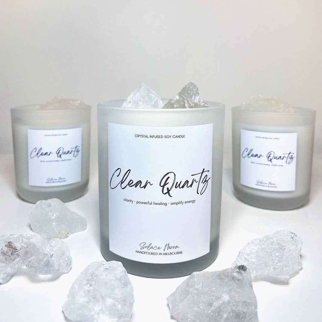 Clear Quartz Candle | Crystal Infused & Highly Scented | Raw Chunk ...
