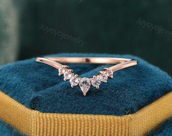 Unique Double Curved Rose Gold Wedding Band Matching Pear Shaped ...