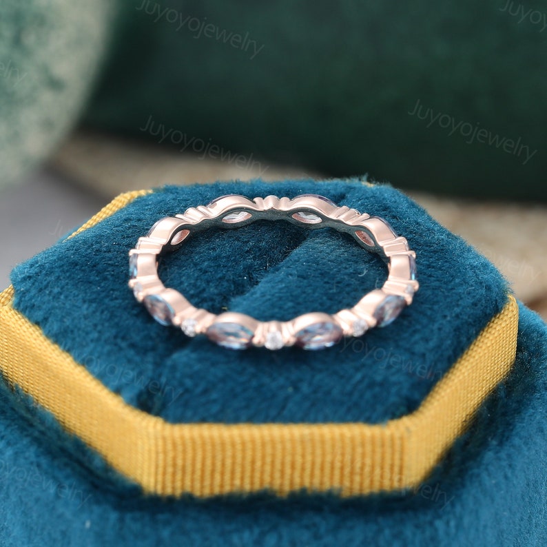 Full Eternity Alexandrite Wedding Band Rose Gold Ring Solid - Etsy