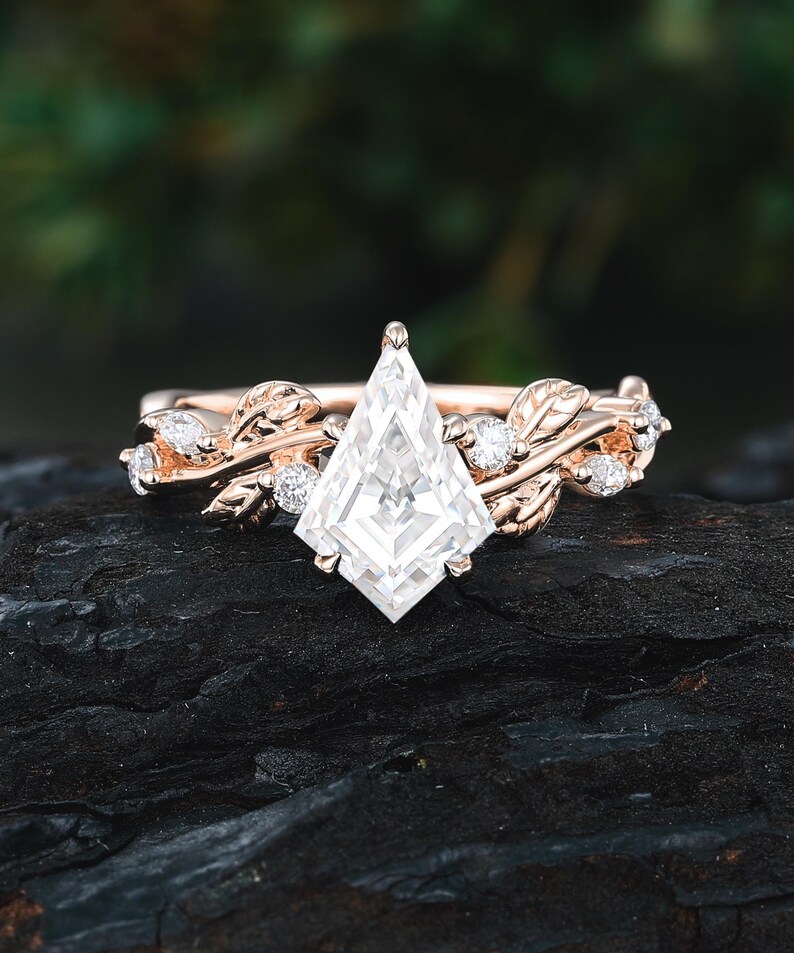Kite Cut Moissanite Engagement Ring Unique Yellow Gold Marquise Cut ...
