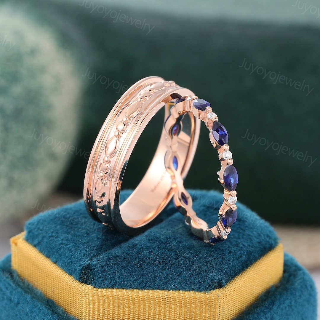 Rose Gold Couple Rings Set for Men and Women Full Eternity - Etsy