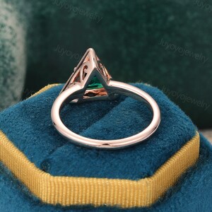 Triangle Emerald Engagement Ring Vintage Rose Gold Solitaire Ring ...