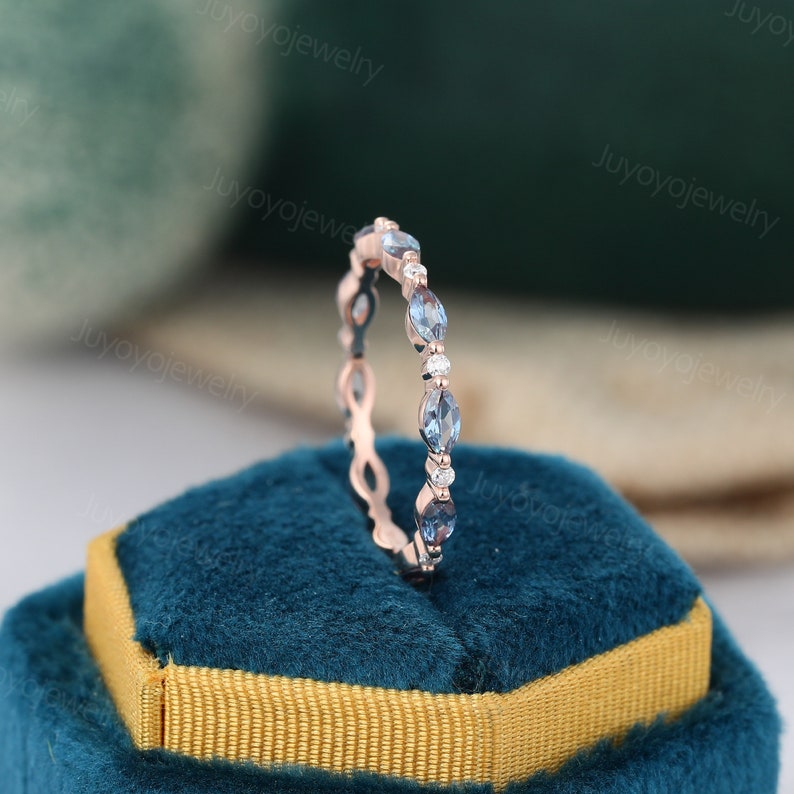 Full Eternity Alexandrite Wedding Band Rose Gold Ring Solid - Etsy