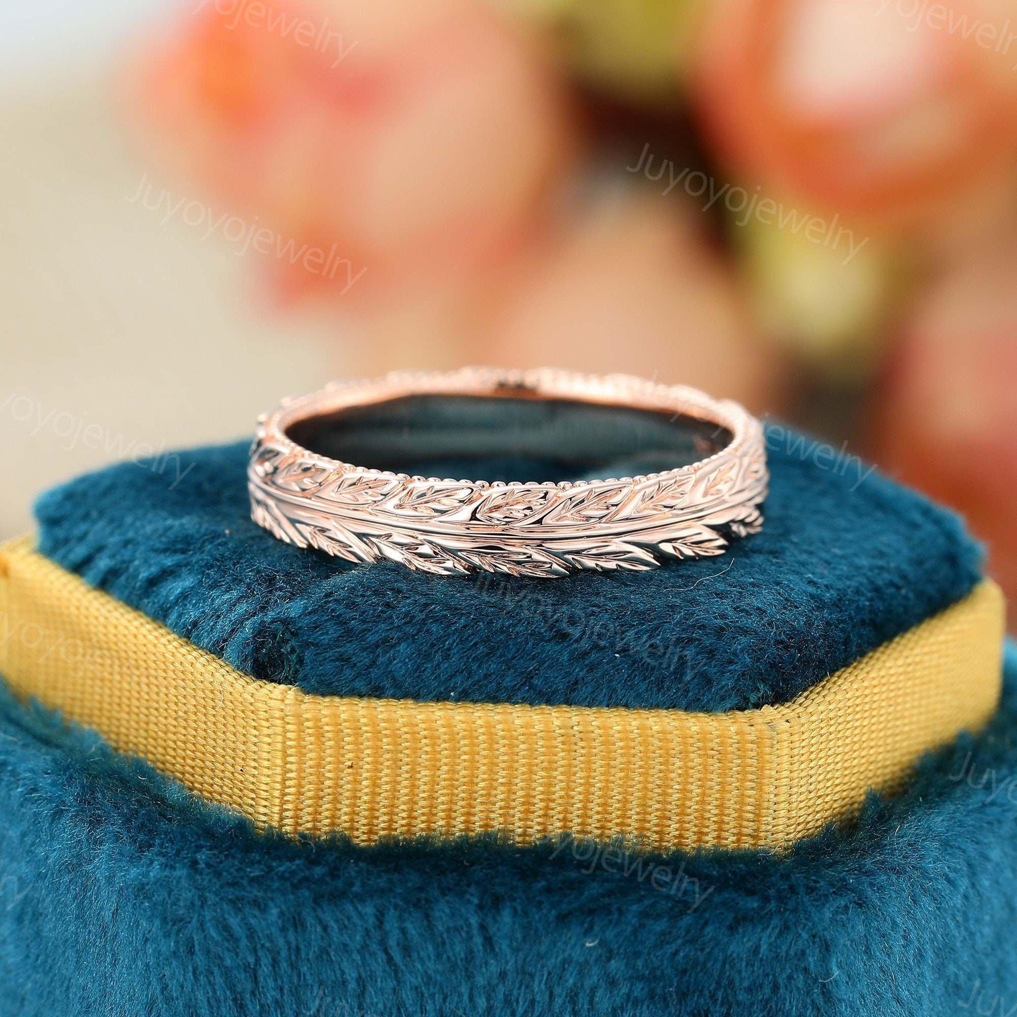 Plain Gold Wedding Band Vintage Rose Gold Wedding Band Women Filigree ...