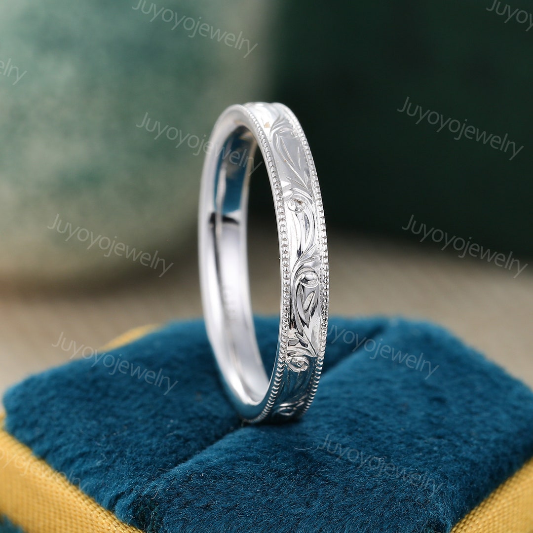 Filigree Wedding Band 14k White Gold Wedding Band Plain Gold Wedding ...