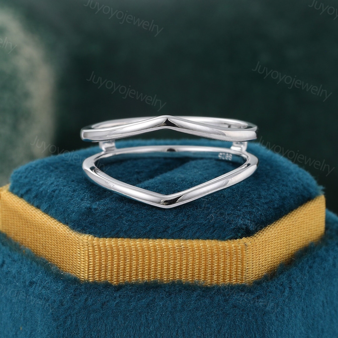 Double Plain Curved Wedding Band Vintage White Gold Wedding Ring Dainty ...