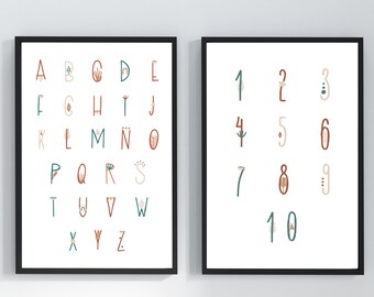 Alphabet and Numbers Decor / Printable Wall Art / Boho Aztec / - Etsy