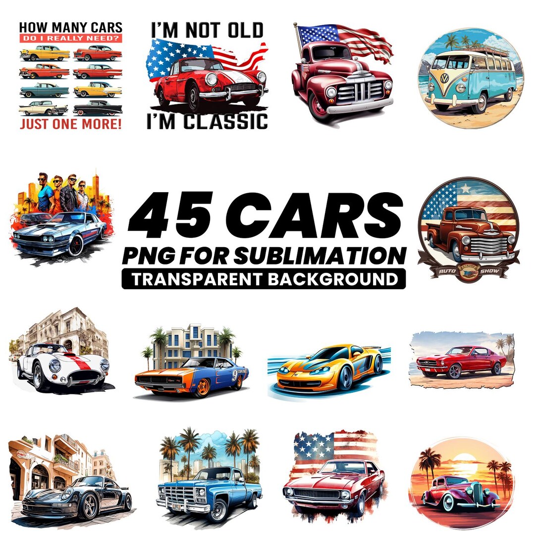 Classic Car Bundle PNG for Sublimation | Muscle Car PNG Tumbler Designs ...