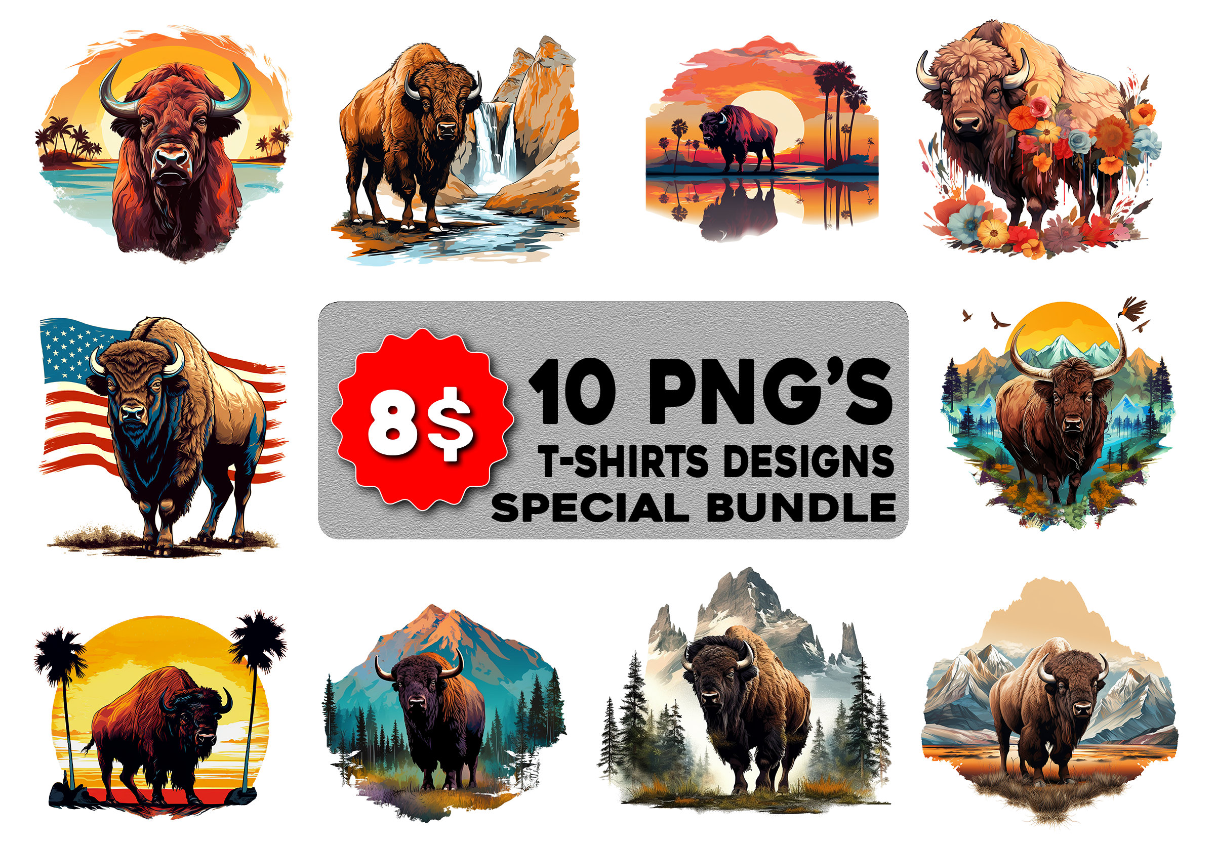 Bison Illustration Designs, Bison Bundle Png, Bison Sublimation - Etsy