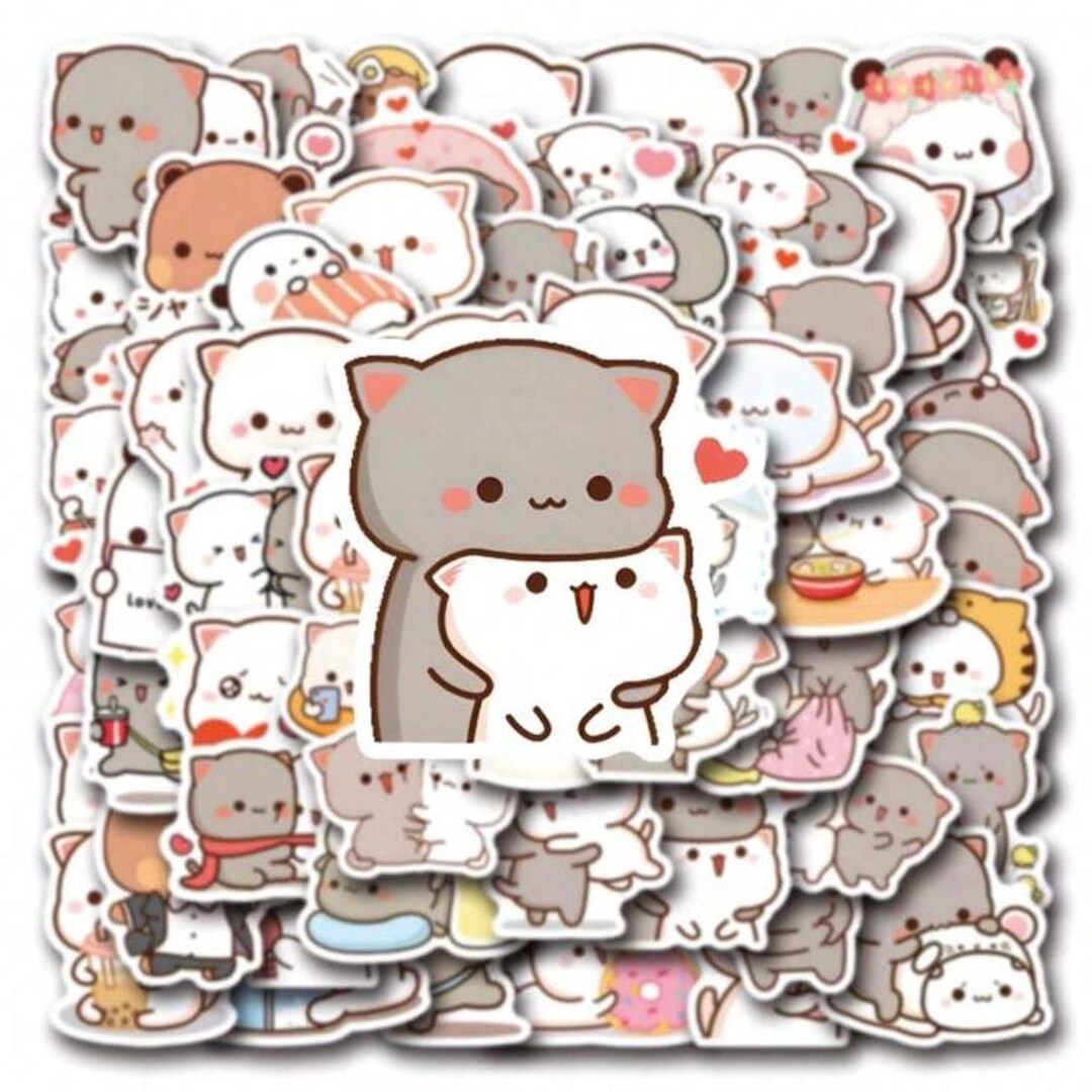 Kawaii Mochi Peach Cat Sticker Decals - 52 Pc Assorted Pack + 10 Bonus ...