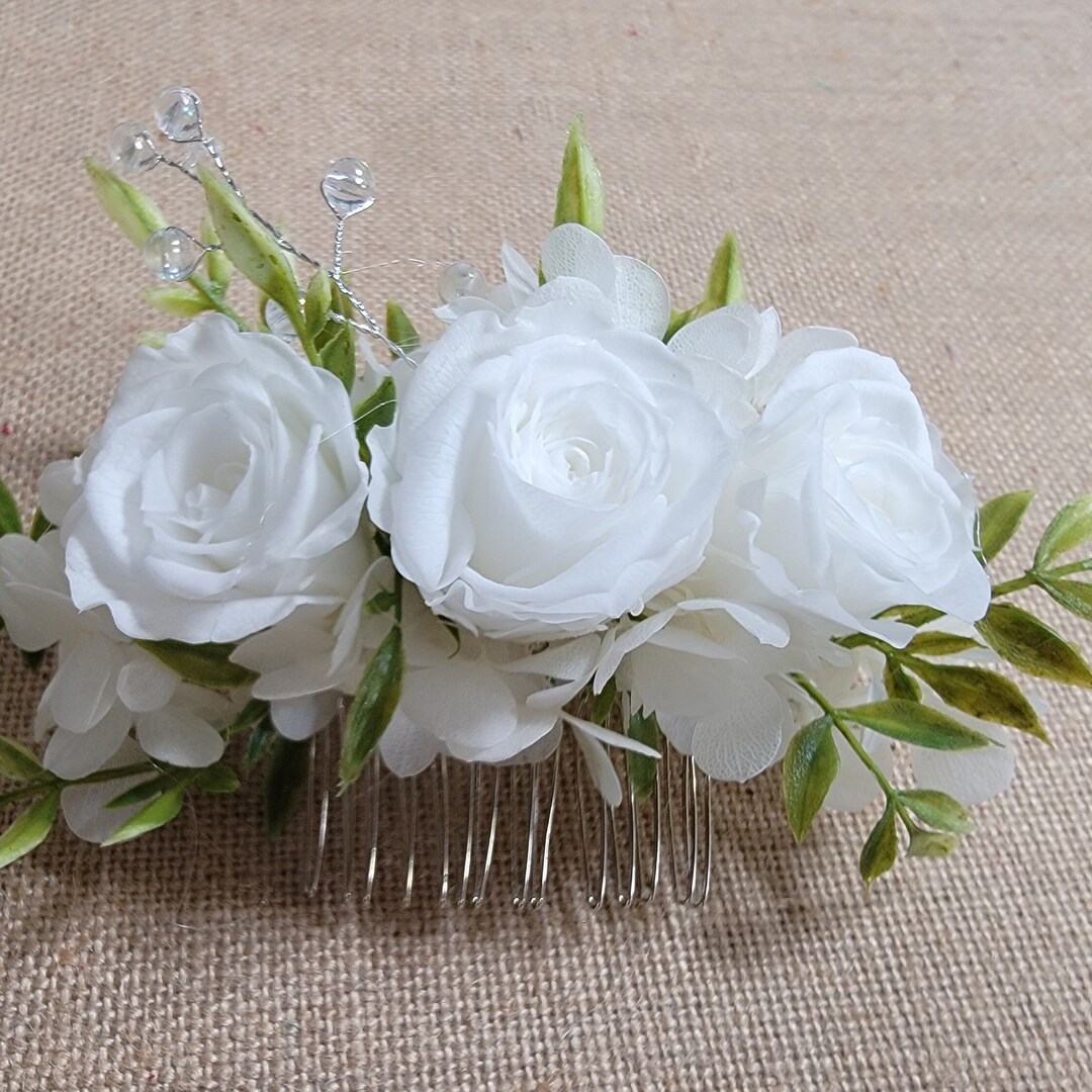 Preserved Rose and Hydrangea Hair Comb for Wedding Bridal - Etsy