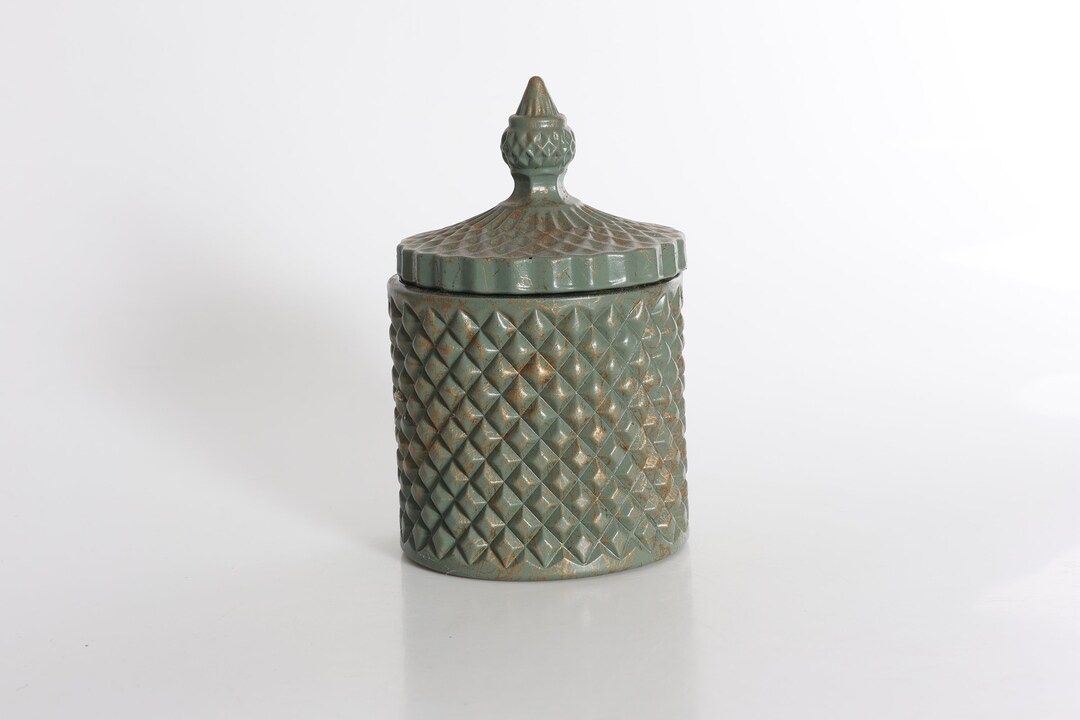 Sage Green Gold Coloured Grandi Glass Storage Jar Lid Crystal Container ...