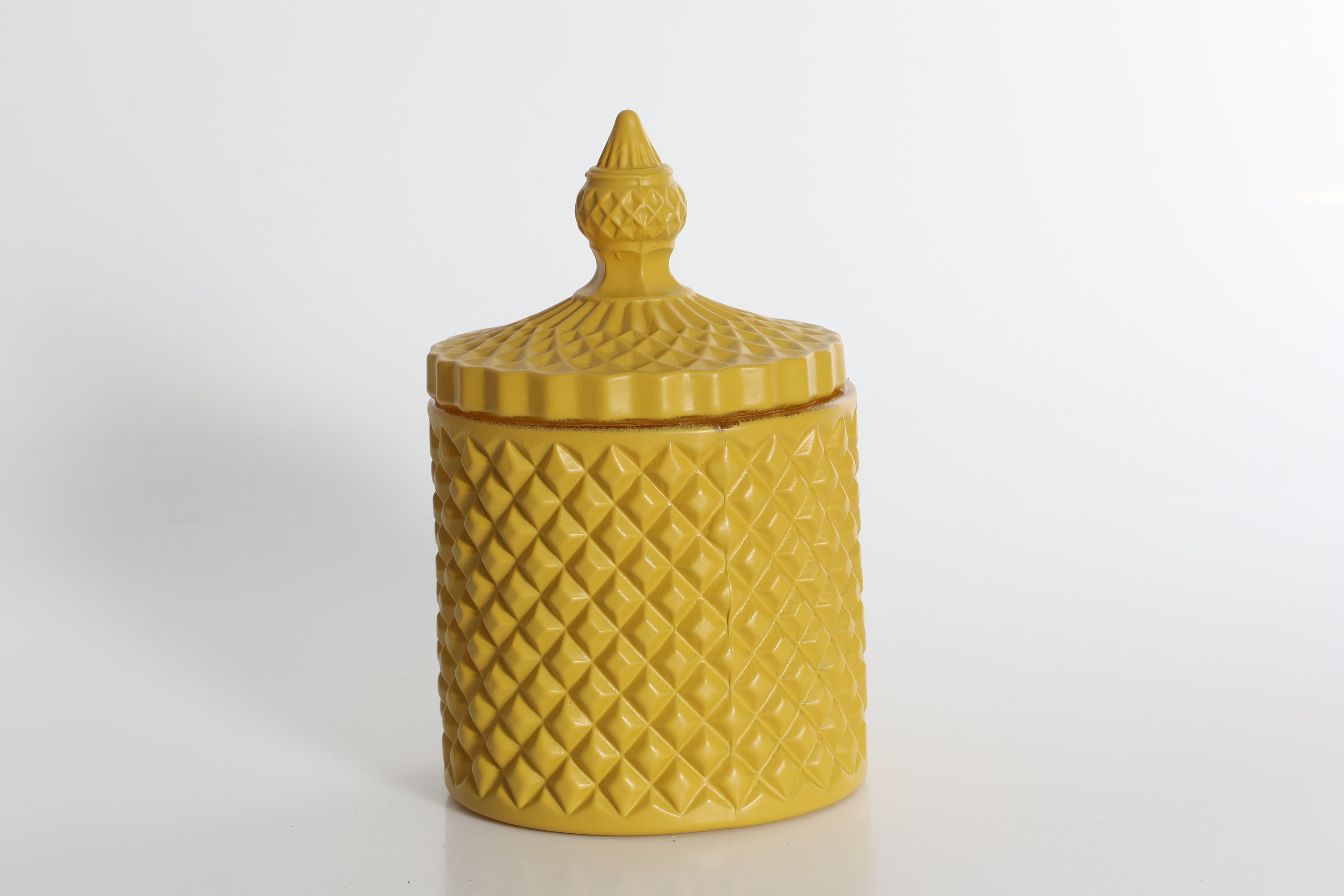 Mustard Yellow Coloured Grandi Glass Storage Jar Lid Crystal Container ...