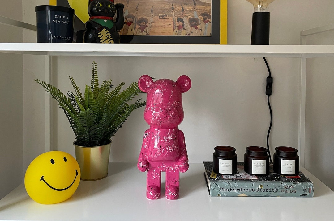 Berry Pink Marble Hand Painted Custom Resin Bear Statue Sculpture 28cm ...