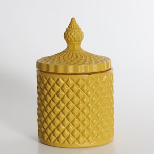 Mustard Yellow Coloured Grandi Glass Storage Jar Lid Crystal Container ...
