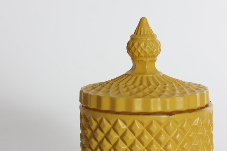 Mustard Yellow Coloured Grandi Glass Storage Jar Lid Crystal Container ...