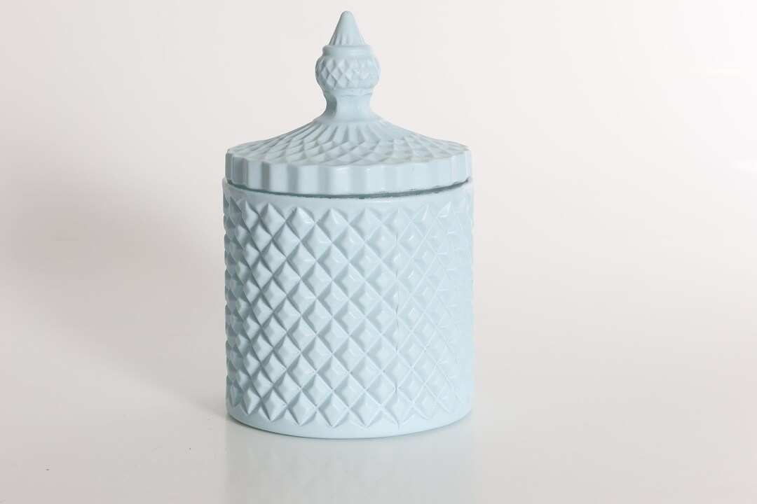 Baby Light Blue Coloured Grandi Glass Storage Jar Lid Crystal Container ...