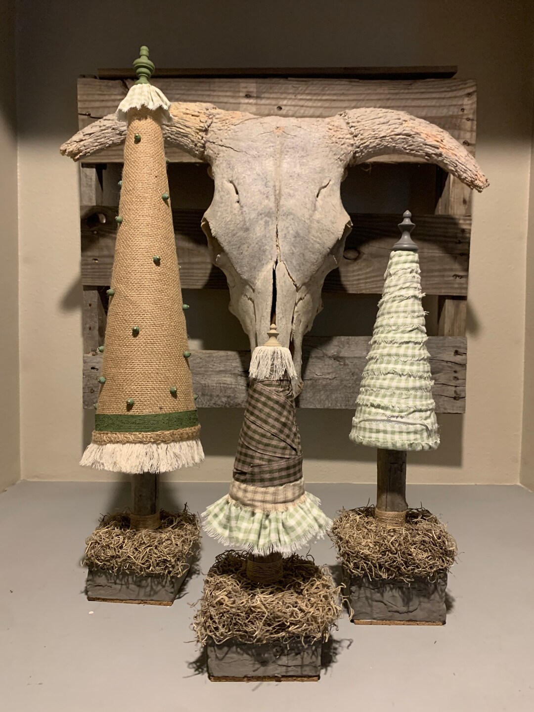 Farmhouse Table Top Cone Tree Set of 3, Spring Centerpiece, Shabby ...