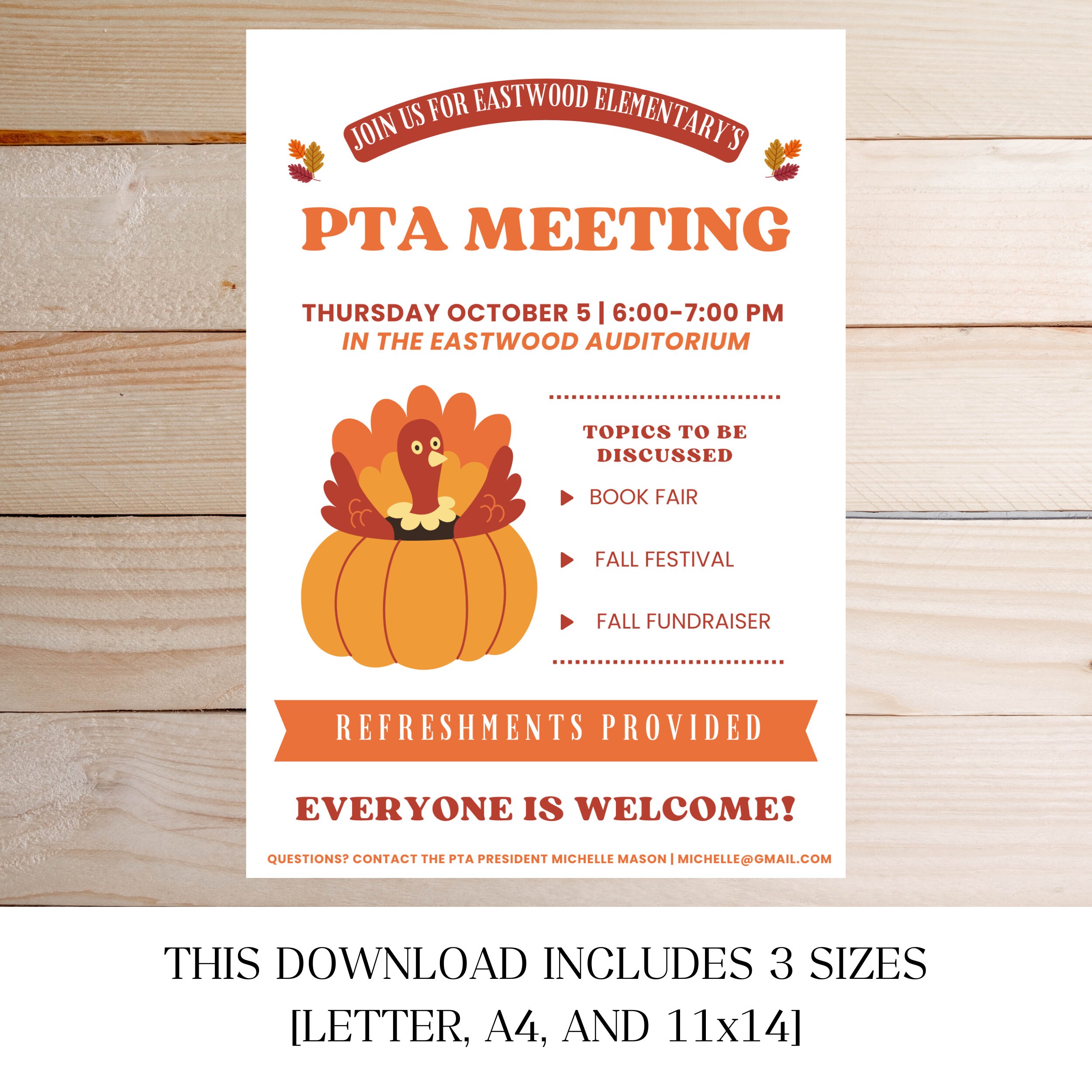 Editable November PTA Meeting Flyer Editable Template Canva - Etsy