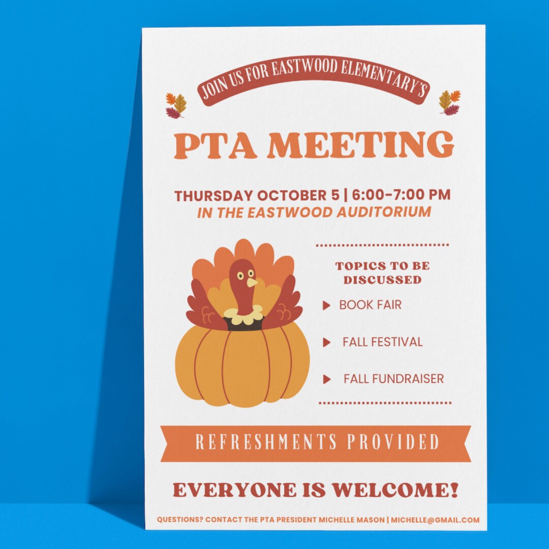 Editable November PTA Meeting Flyer Editable Template Canva - Etsy