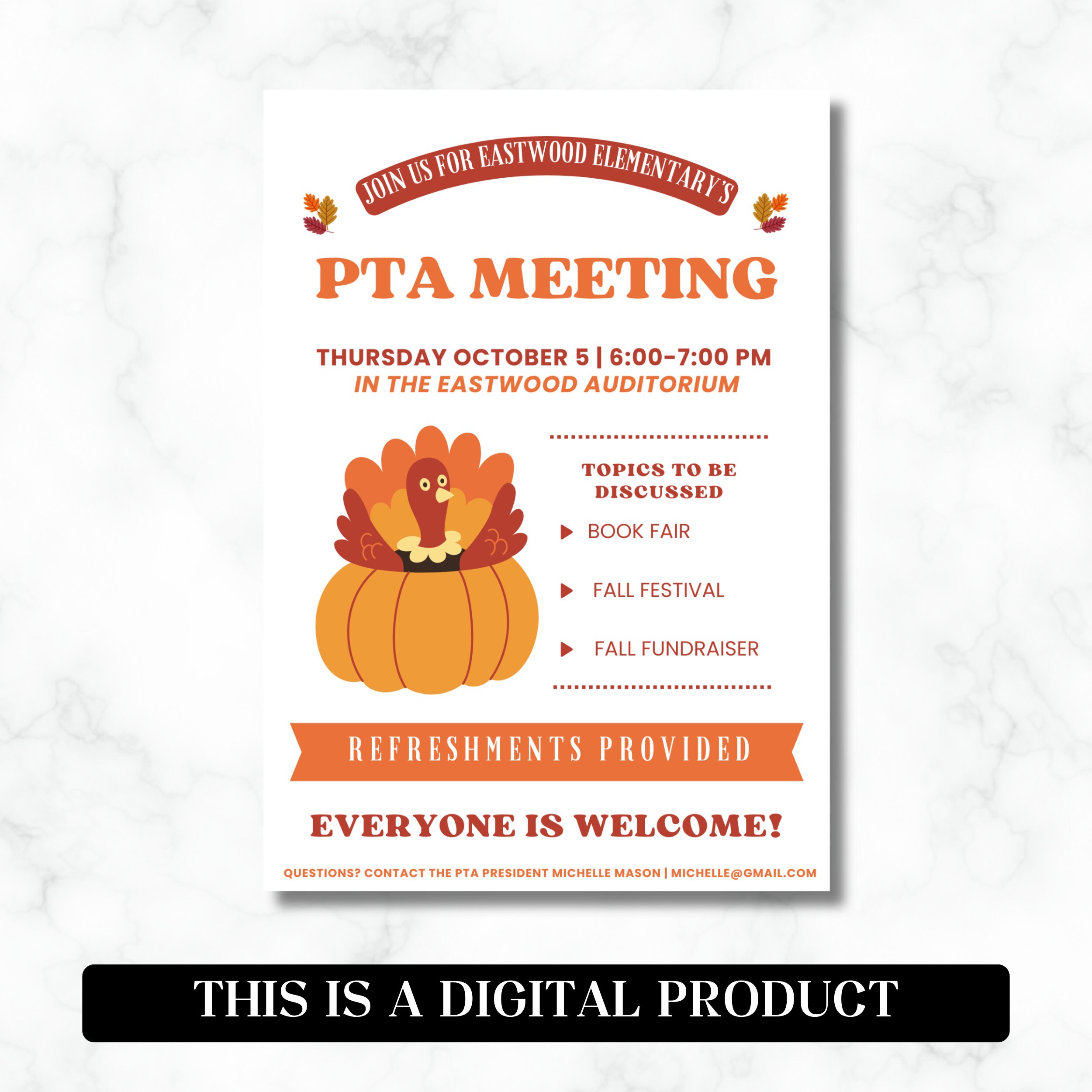 Editable November PTA Meeting Flyer Editable Template Canva - Etsy
