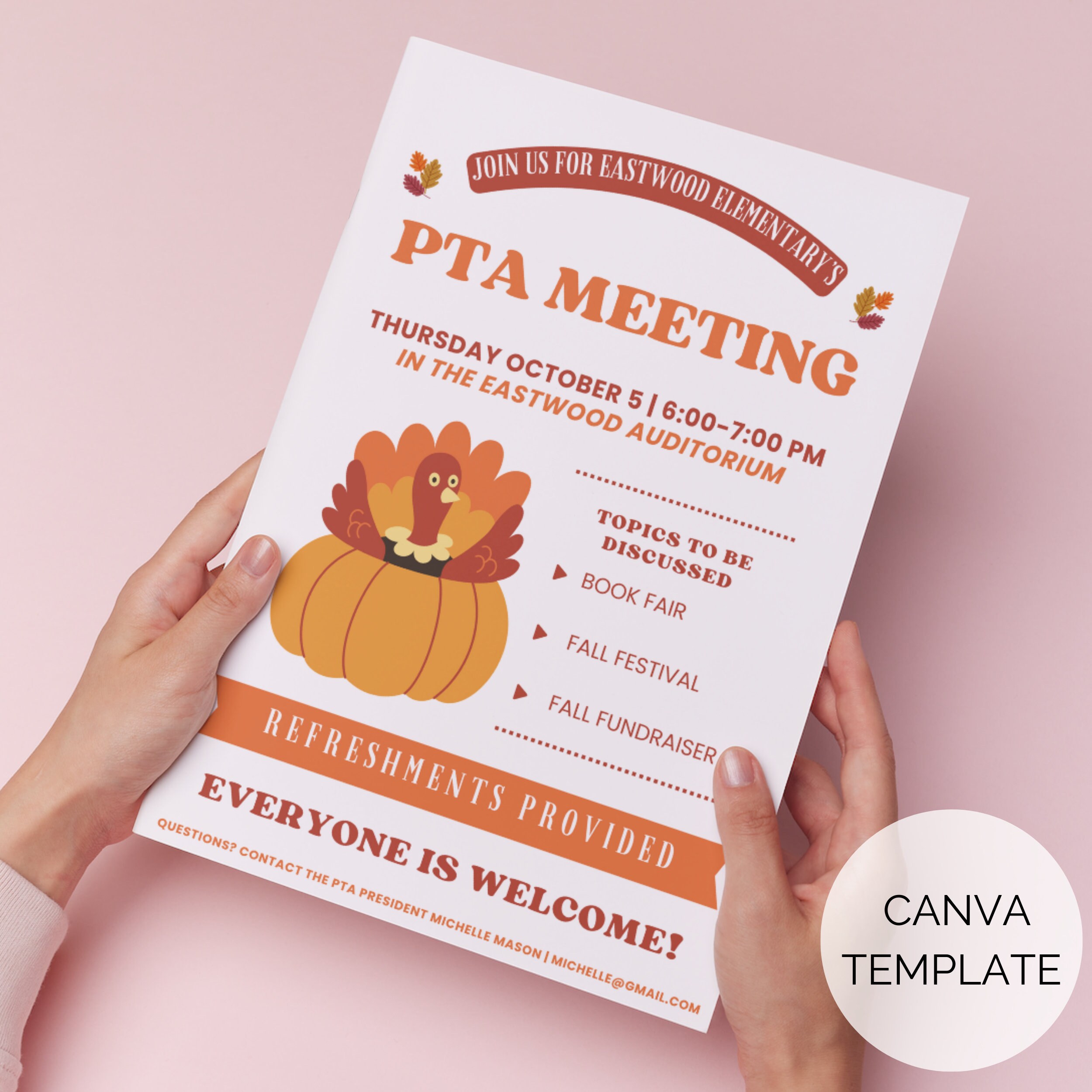 Editable November PTA Meeting Flyer Editable Template Canva - Etsy