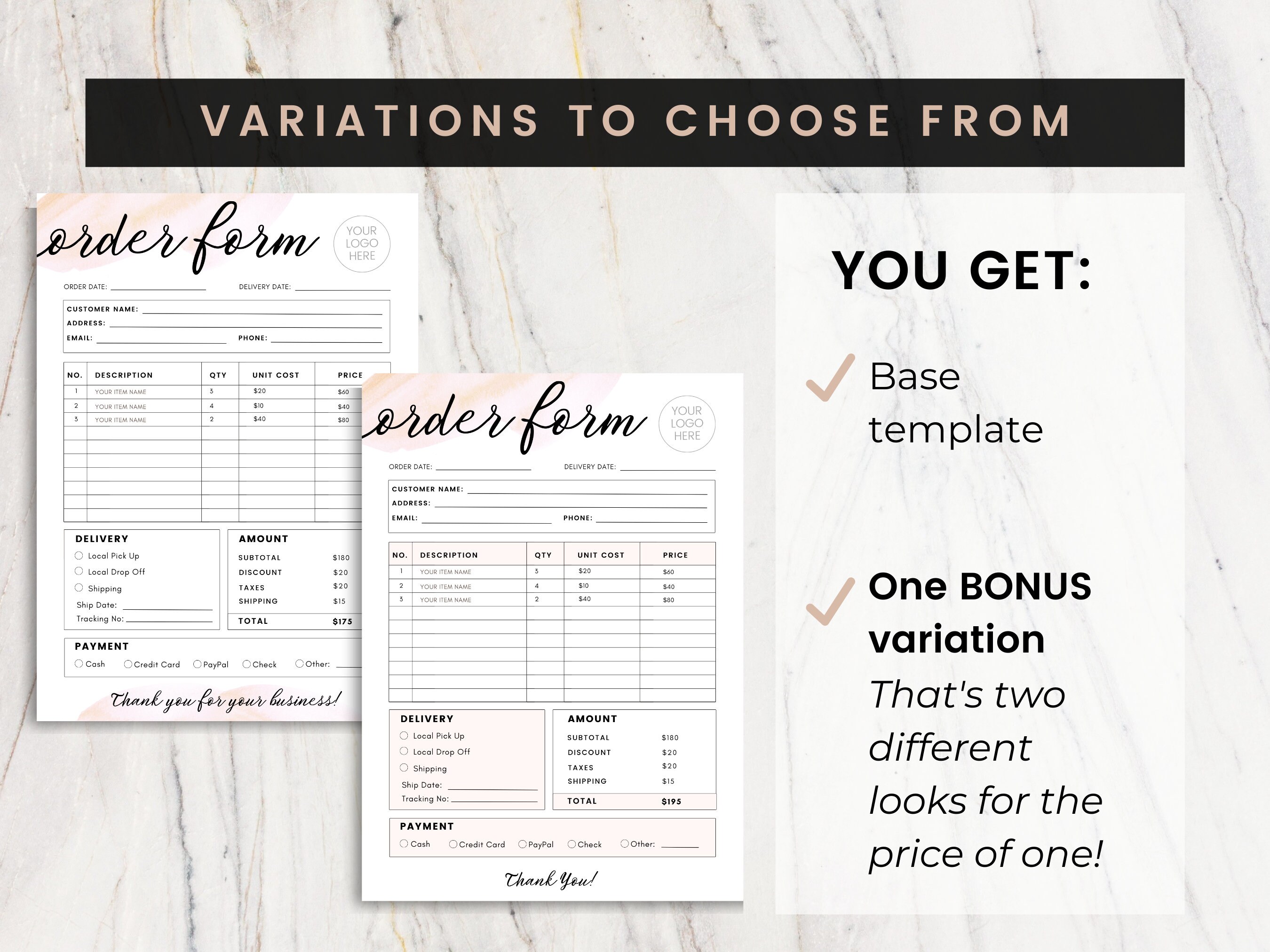 Pink Custom Order Form Template Fillable Order Form Invoice Template ...