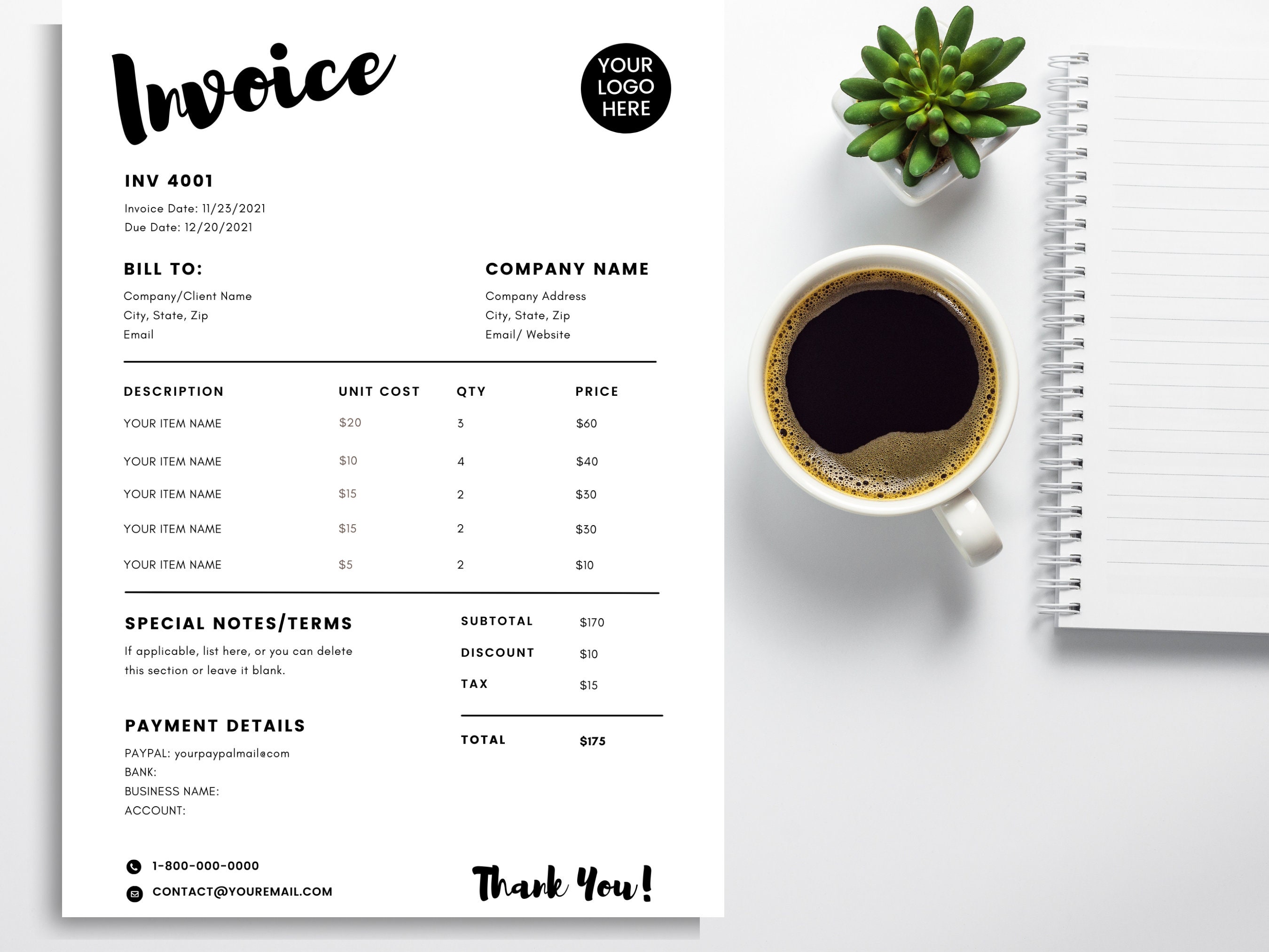 Photography Invoice Template Download Minimal Invoice Funky, Leaf Order ...