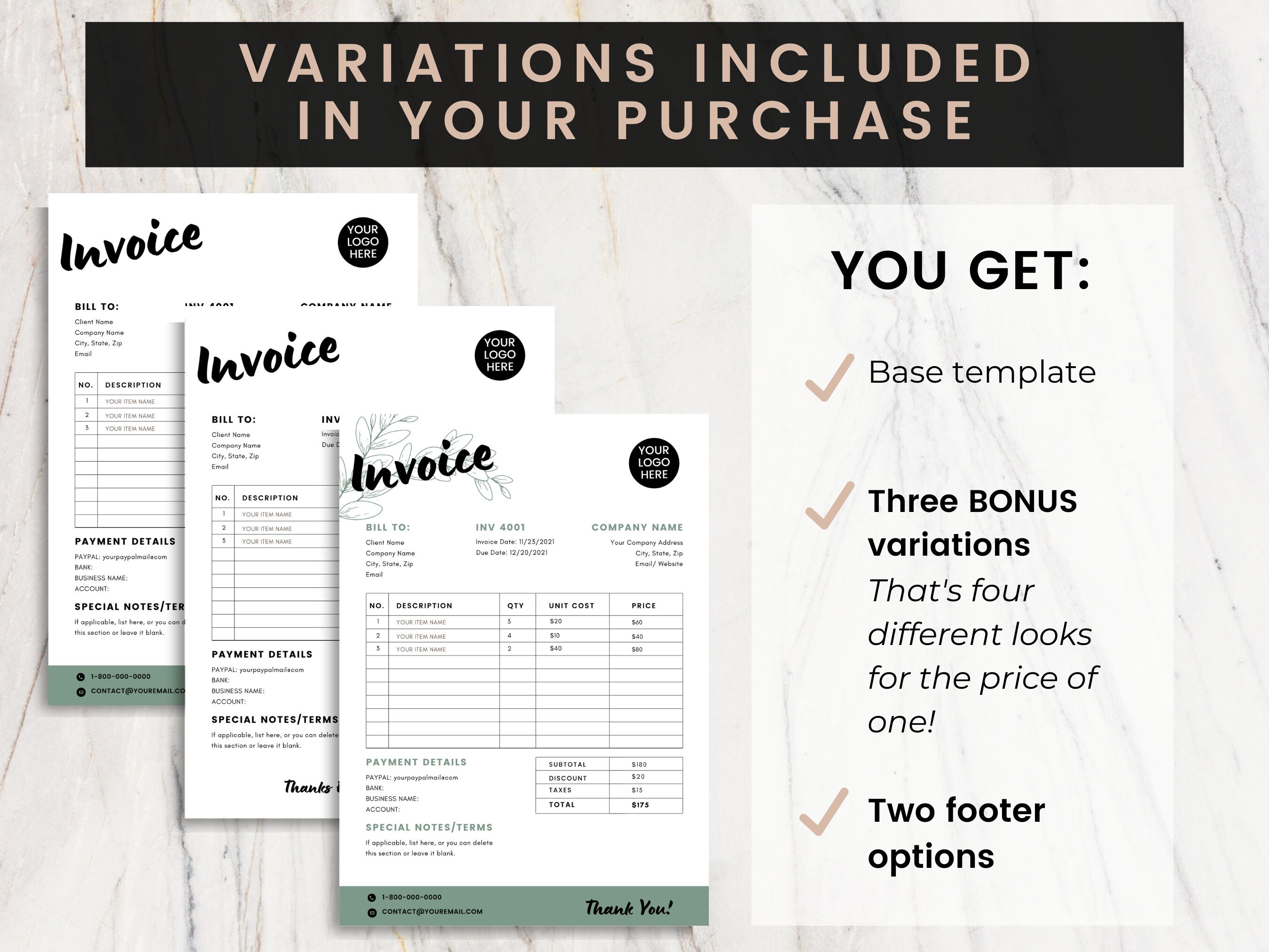 Pretty Invoice Template Download Minimal Invoice Simple - Etsy