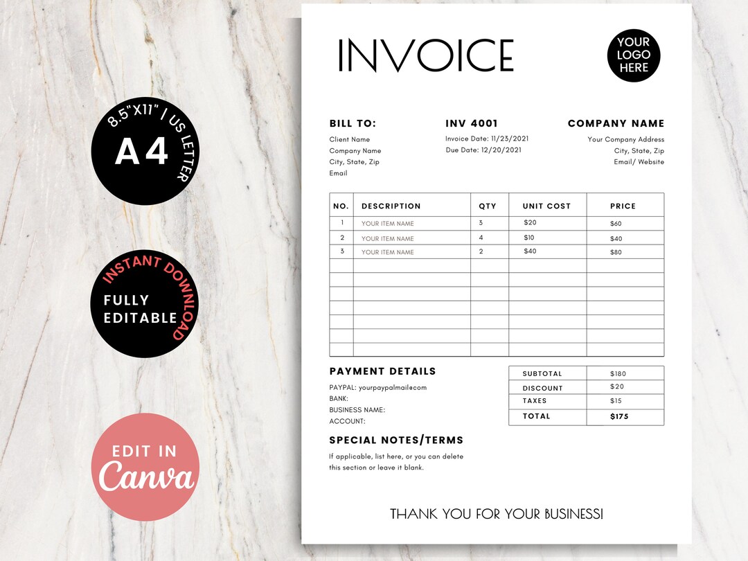 INVOICE Template Download Minimal Invoice Modern Order Form Template ...