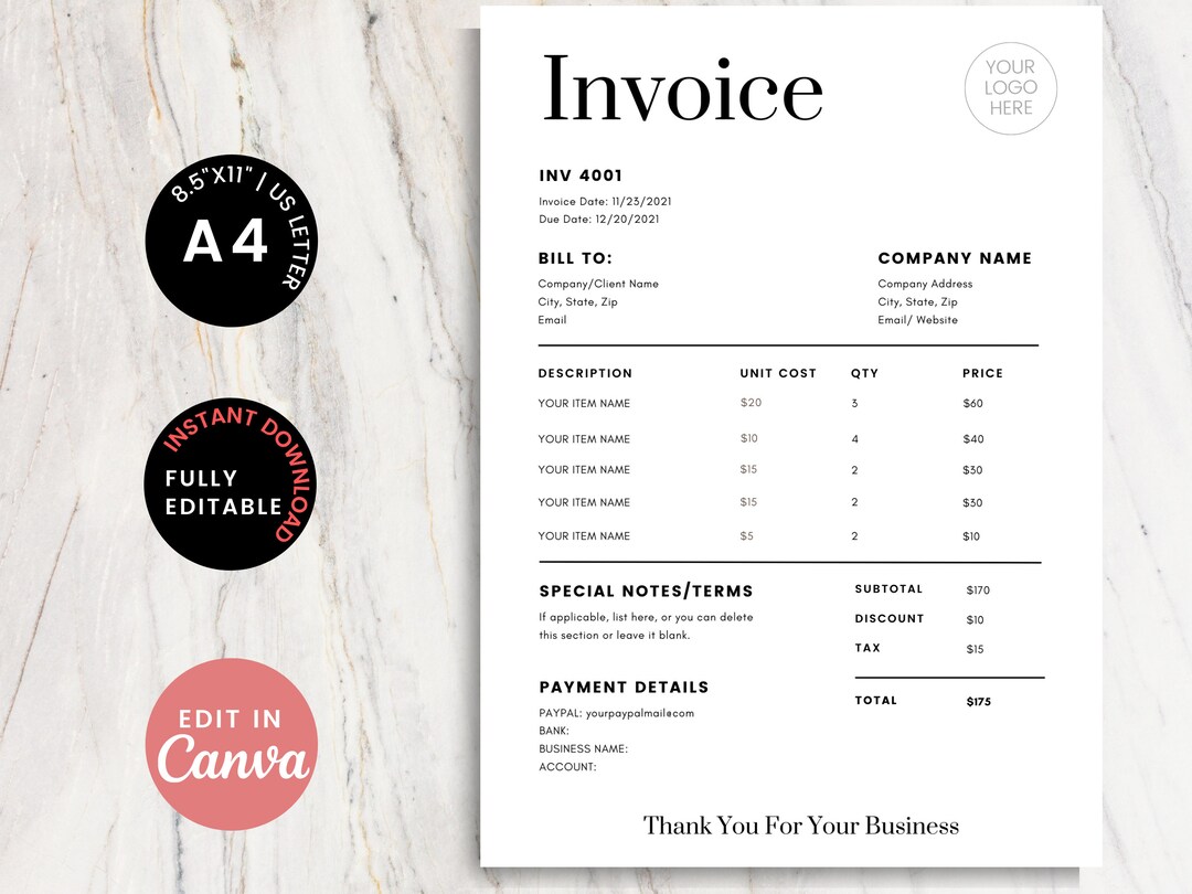 Classic Invoice Template Download Minimal Invoice Simple Order Form ...