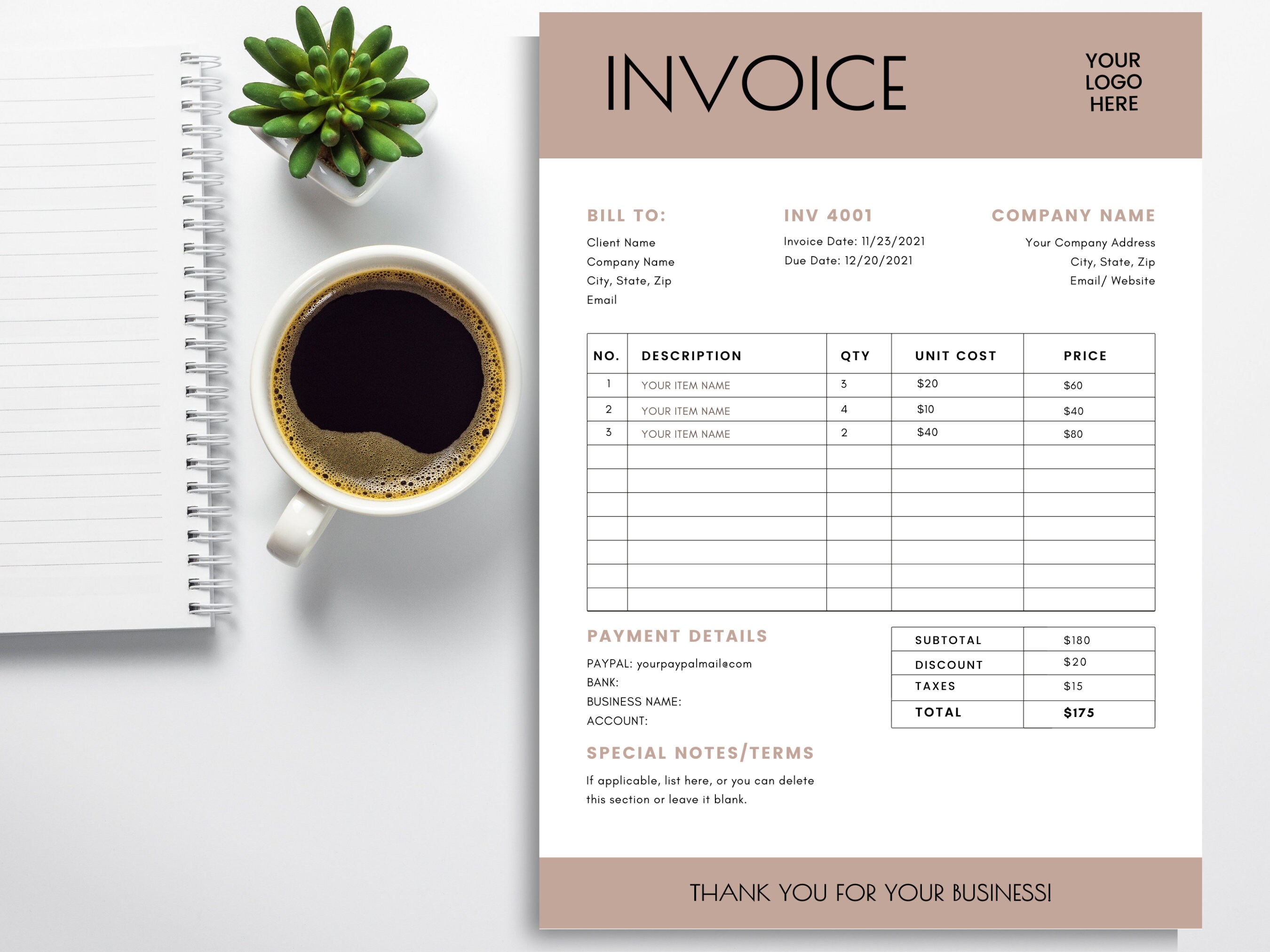 INVOICE Template Download Minimal Invoice Modern Order Form Template ...