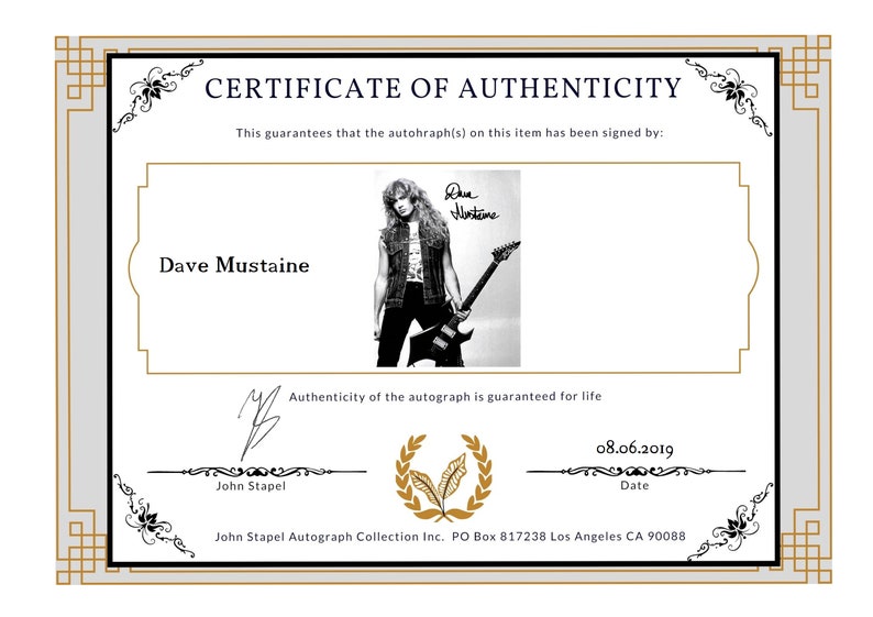 Dave Mustaine megadeth Autograph autograph COA - Etsy