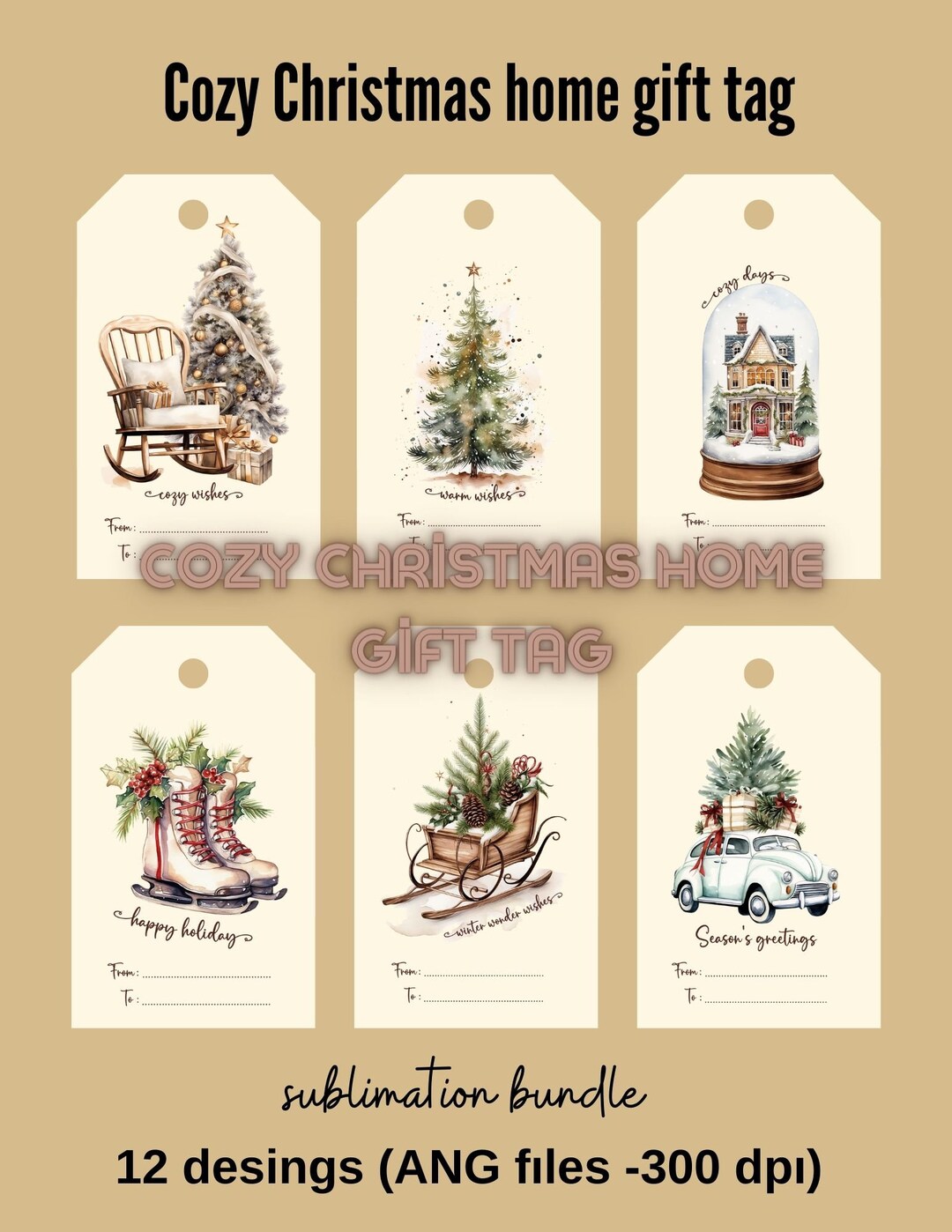 Cozy Christmas Home Gift Tag PNG Bundle Cozy Christmas Home Gift Tag ...