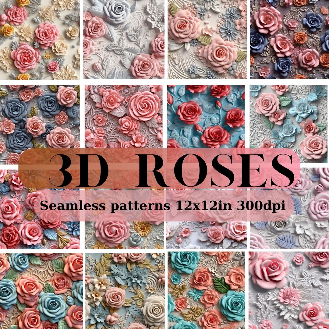 Backgrounds for a Wall,3d Roses Digital Papers ,seamless Patterns, 3d ...