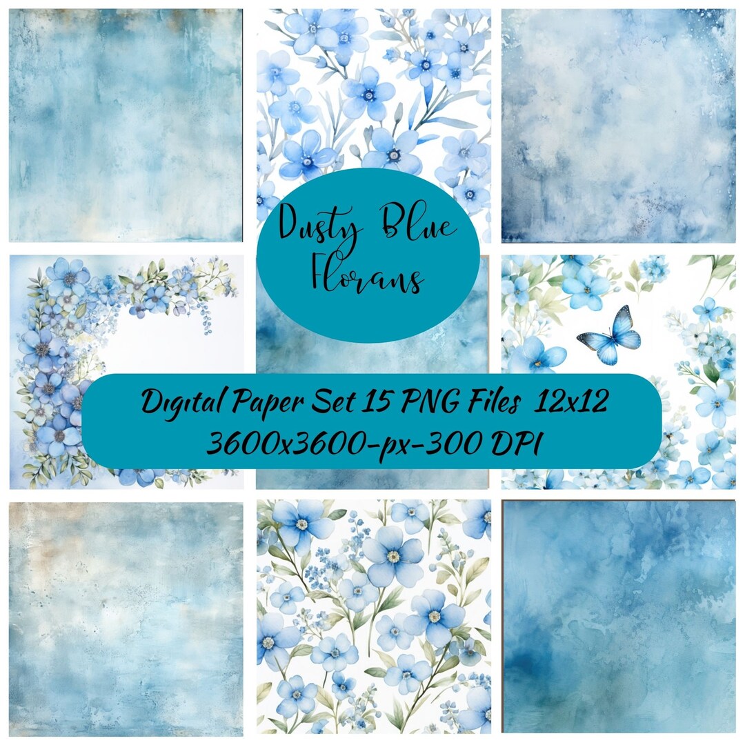 Backgrounds for a Wall,about Dusty Blue Floral Digital Paper Graphic ...