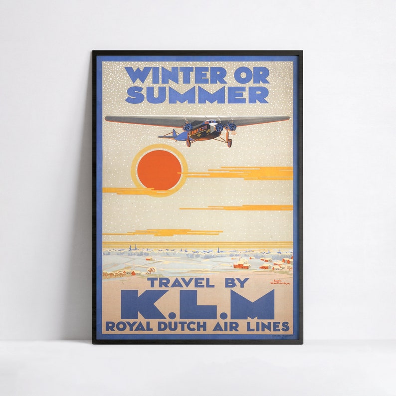 Vintage Airline Poster - KLM Royal Dutch Airlines - Retro Travel - A3 ...