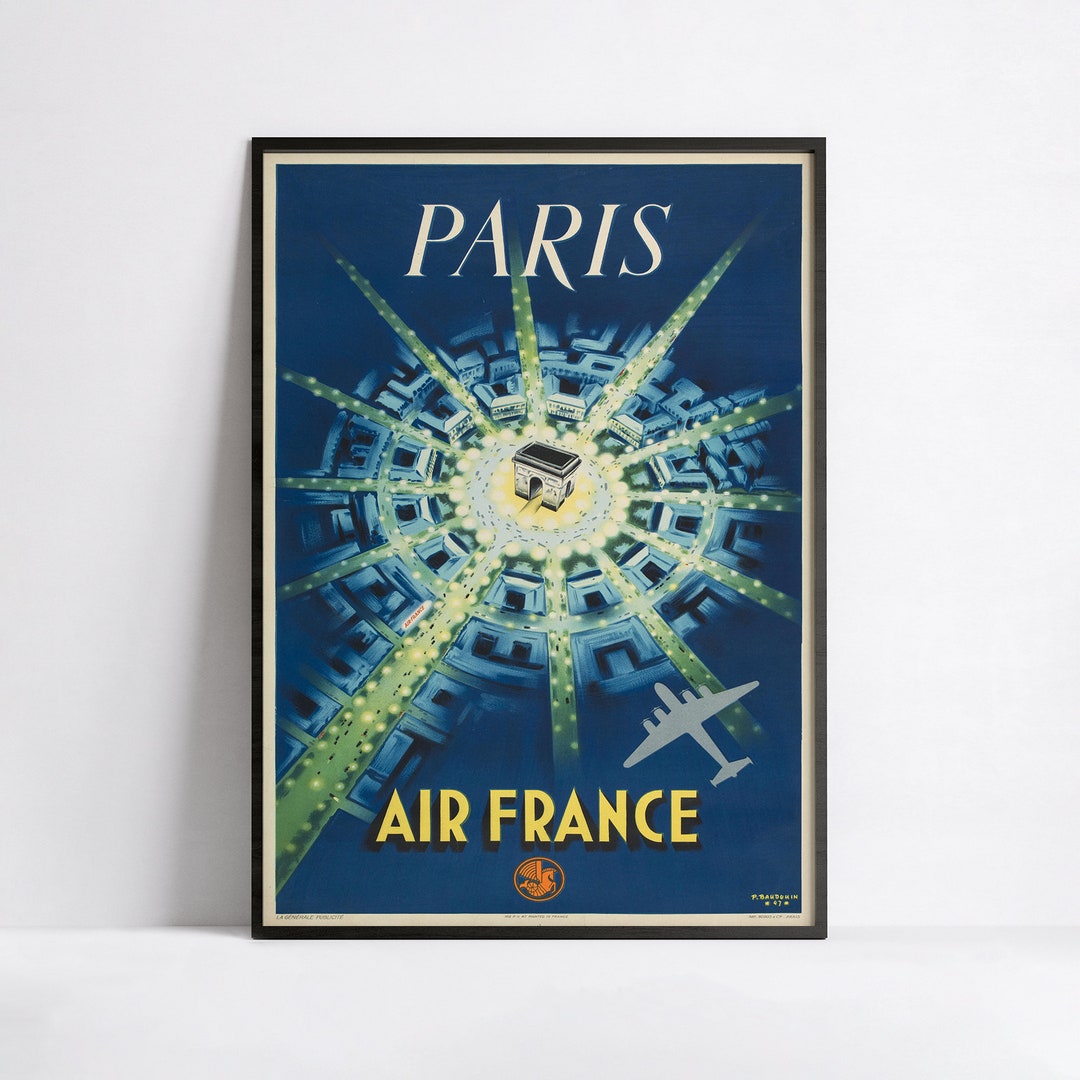 Vintage Air France Poster - Paris - A3, A2, A1, A0, 24x36in, 50x70 Cm ...