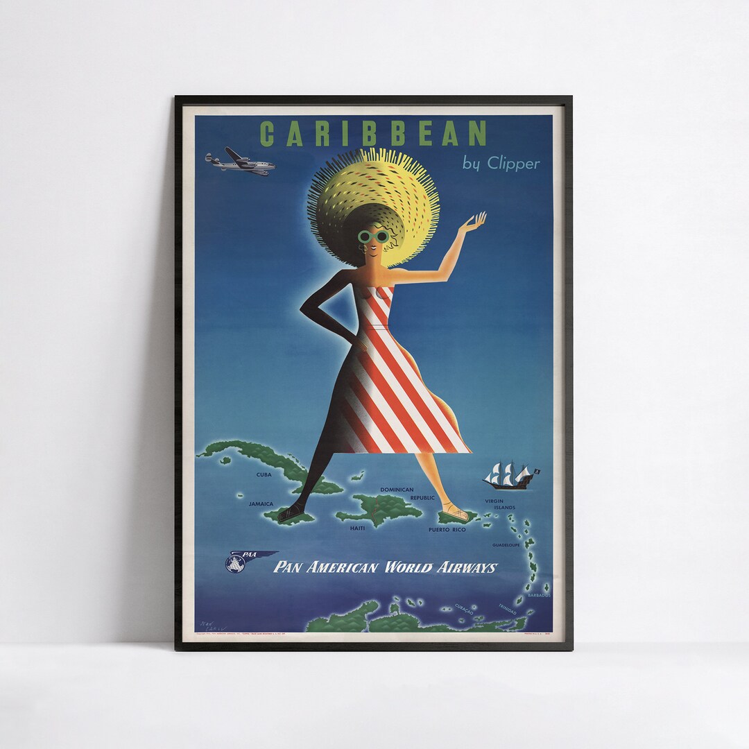 Vintage Pan Am Poster - Caribbean by Clipper - A3, A2, A1, A0, 24x36in ...