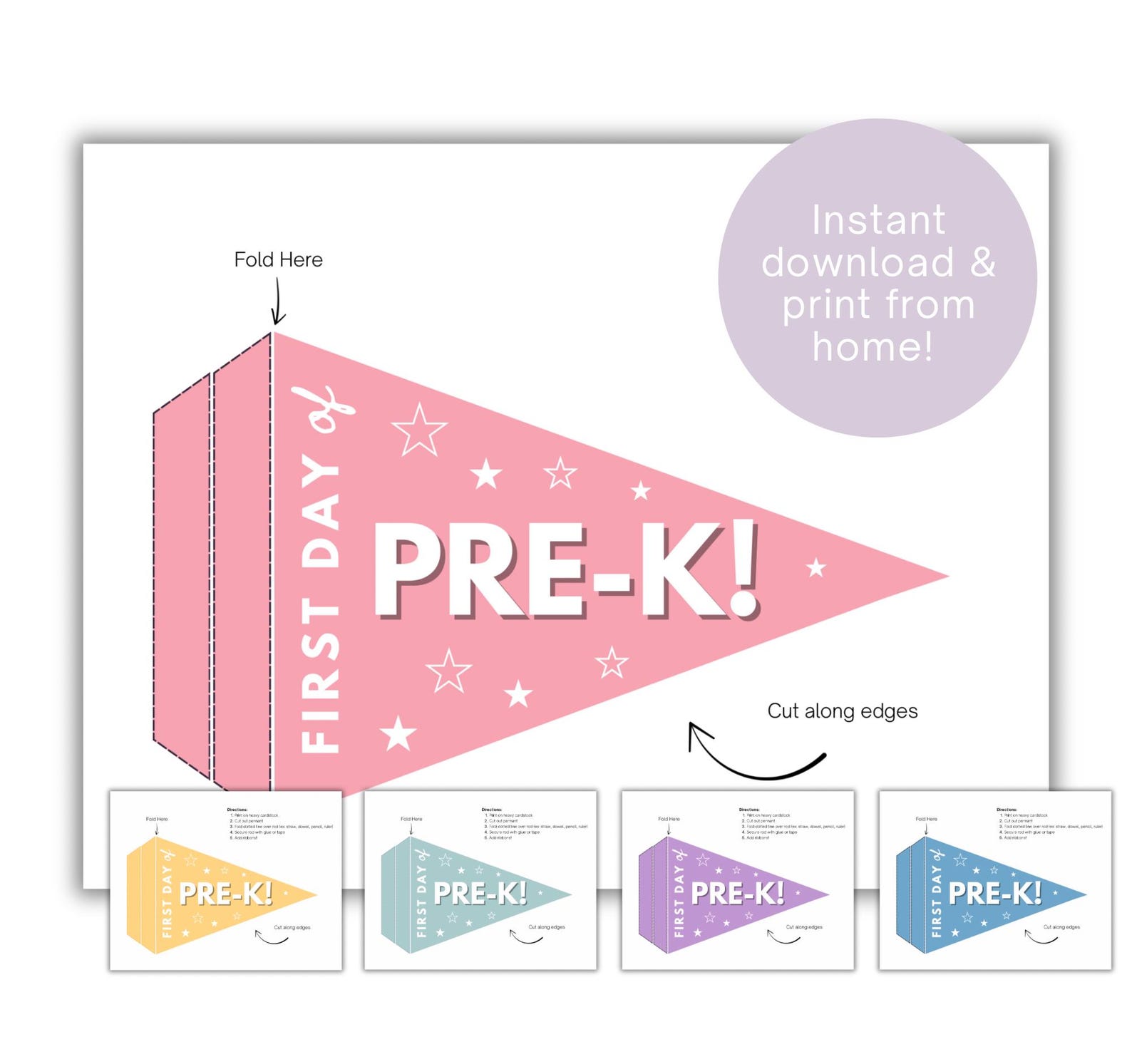First Day of Pre-k Pennant Flag: Back to School Printable (PDF Download ...