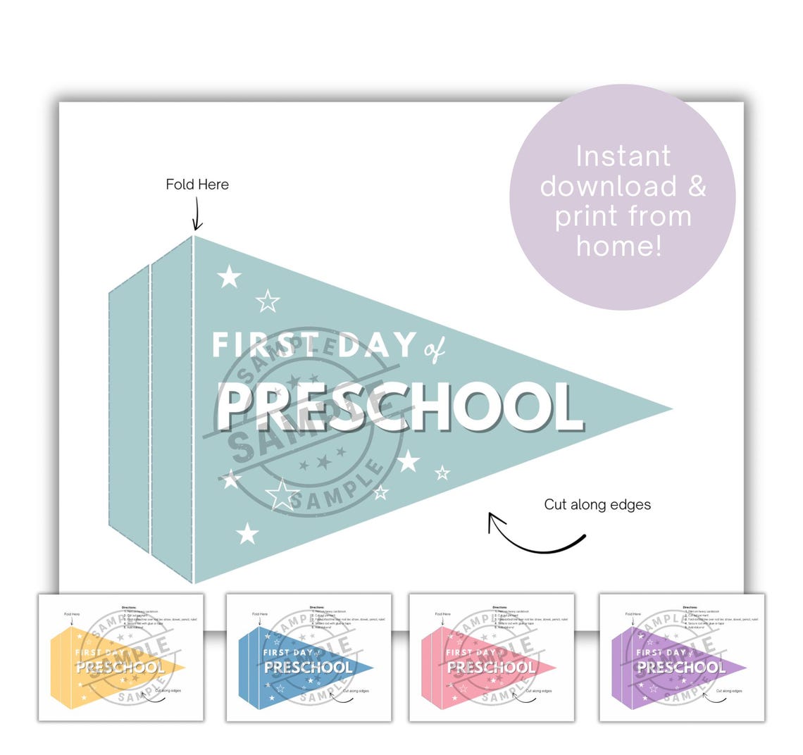 First Day of Preschool Pennant Flag: Back-to-school Printable (digital ...