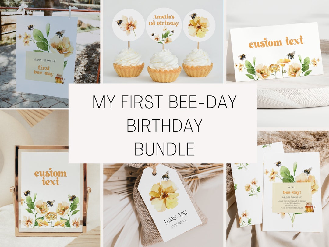 Bumble Bee Birthday Invitation Bundle - Bee Birthday Invitation Package ...