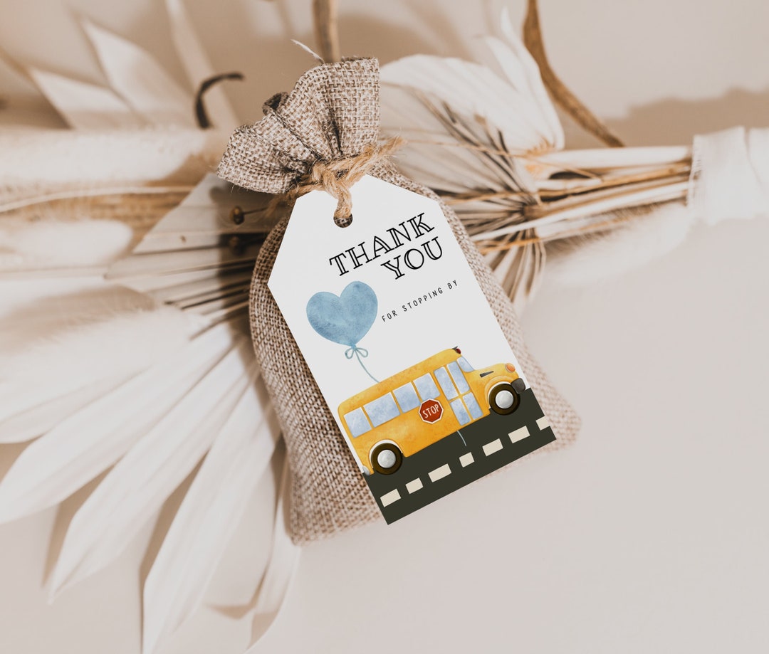Wheels on the Bus Birthday Favor Tags: School Bus Theme (digital ...