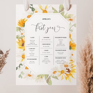 Sunflower First Birthday Milestone Board Sunflower Birthday Sign ...