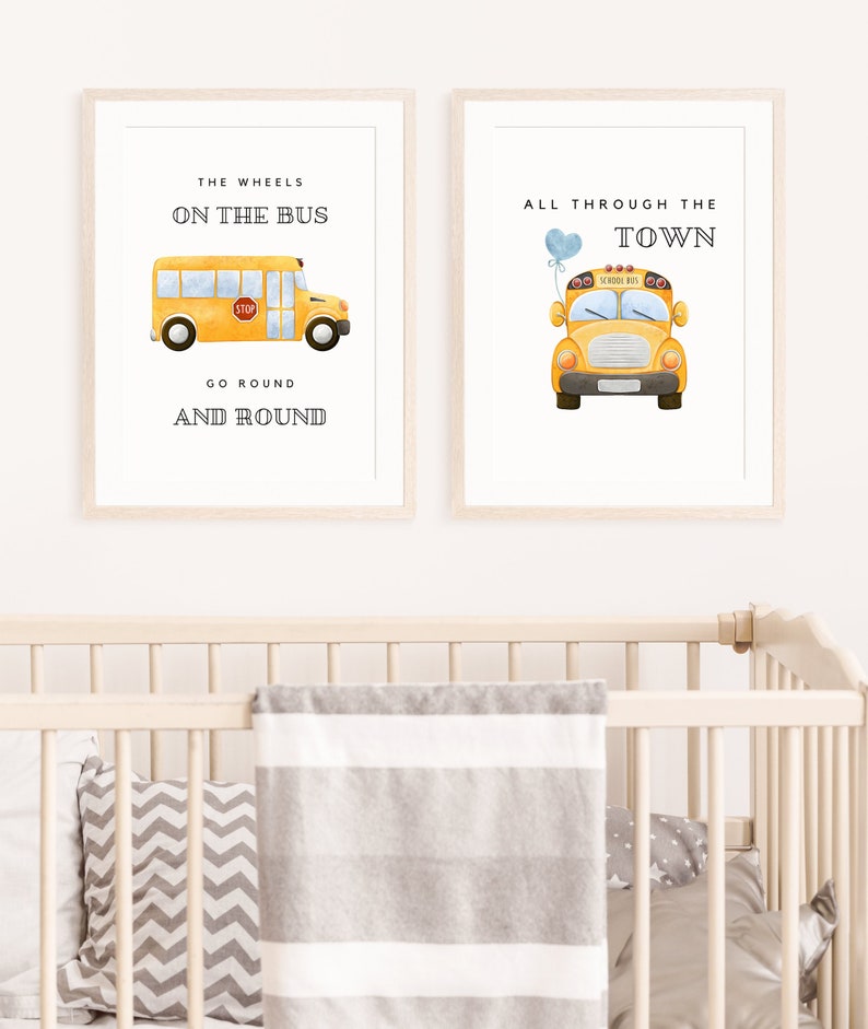 The Wheels on the Bus Nursery Wall Art Nursery Rhyme Wall - Etsy