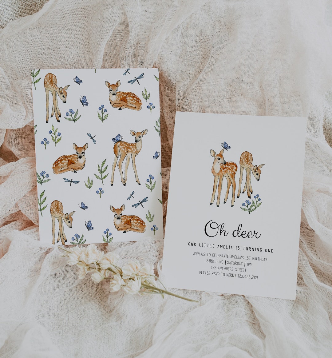 Bambi Birthday Party - Bambi Invitation - Editable Template Deer Theme ...