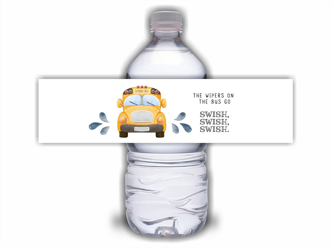 Wheels on the Bus Water Bottle Label - Yellow School Bus Birthday Decor ...